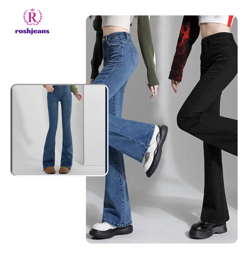Rosh Jeans Flare Pants for Women High Waist Retro Slim Fit Wide Leg ...