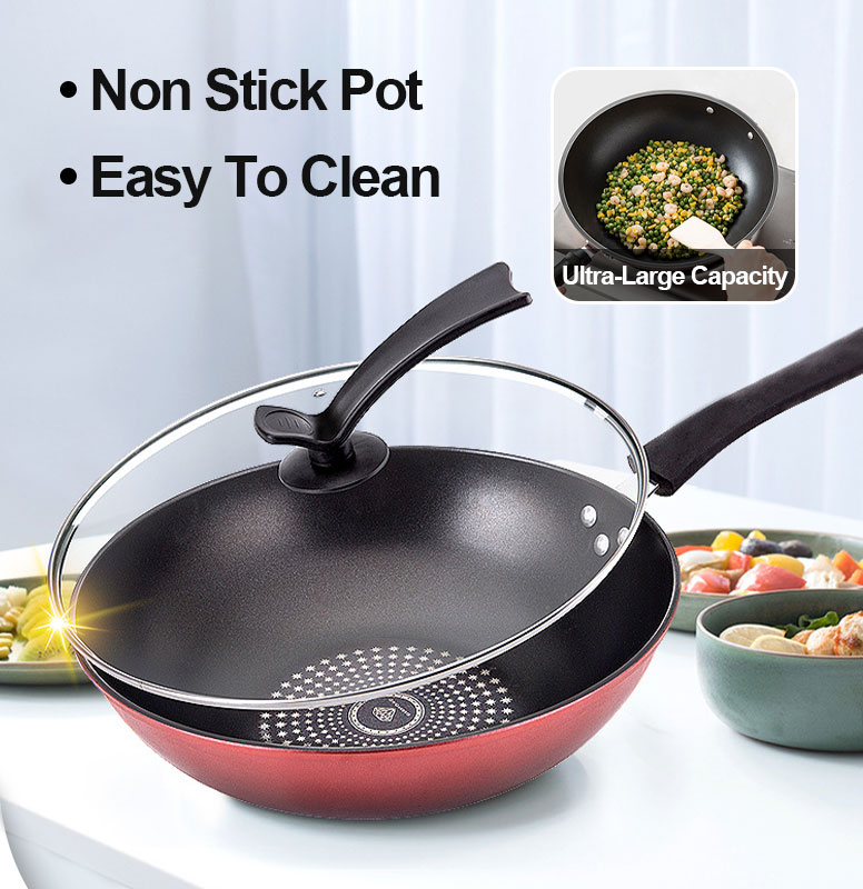 32cm Non Stick Pan with Cover Diamond Coating Wok for Stick Pans Iron ...