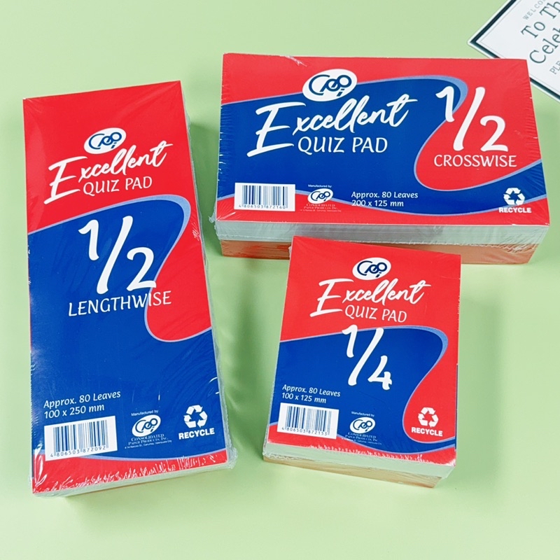 10Pads ( 1 Ream) 80lvs Quiz Pad 1/4, 1/2 Crosswise, 1/2 Lengthwise Quiz ...