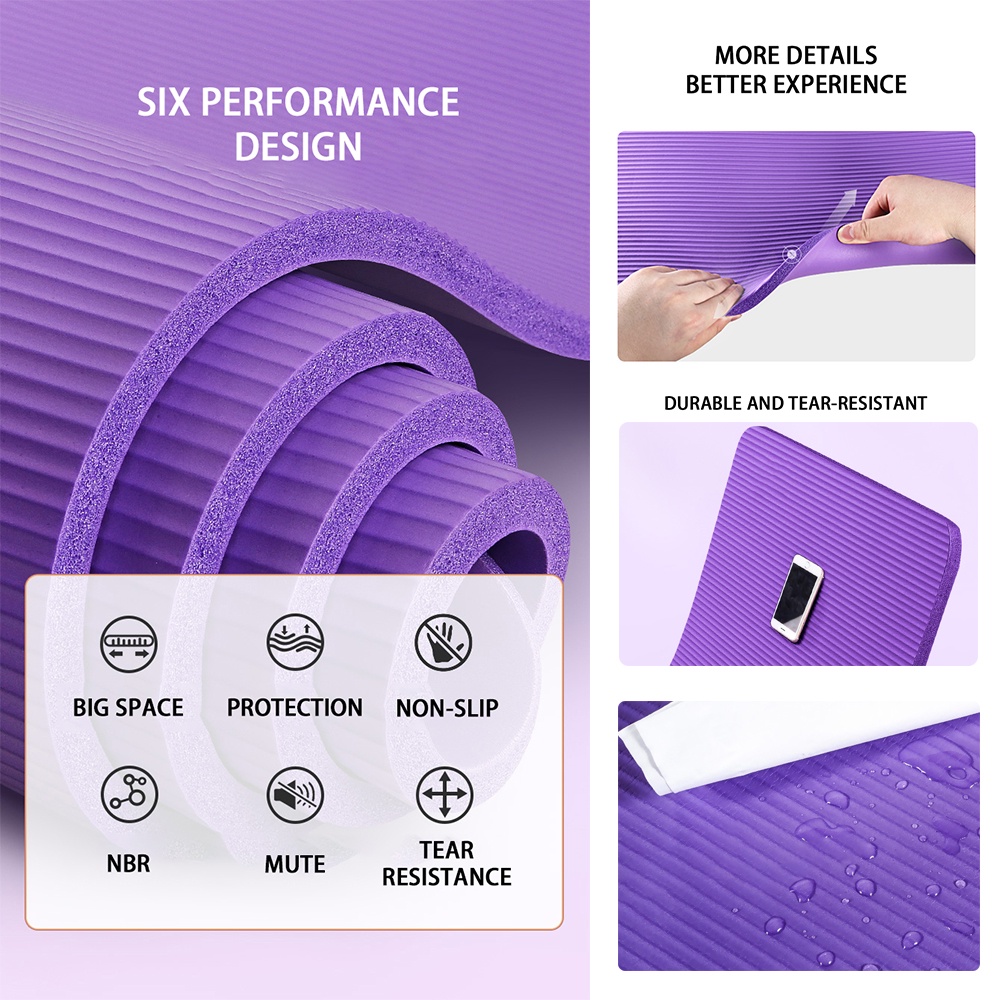 【FREE GIFT】 12MM NBR Yoga Mat Thick Exercise Mat NEW SIZE 183CM×63CM ...