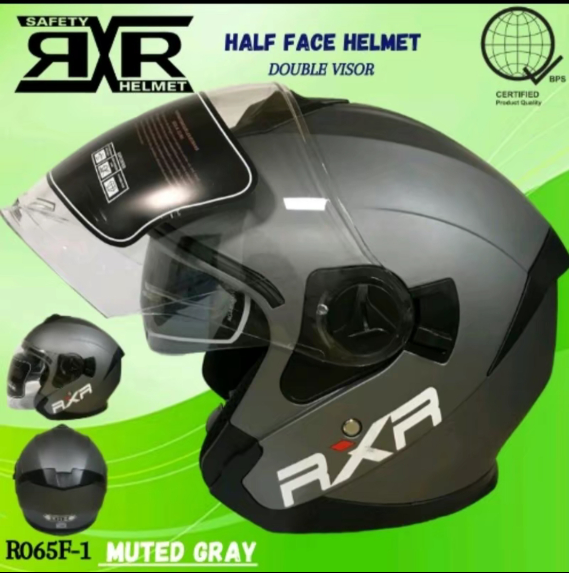 RXR HALF FACE HELMET Dual Visor 065F-1 Rider's Helmet Hot Sale Medium Large Unisex WITH BPS/ICC ...