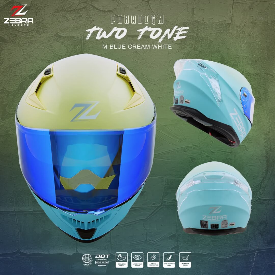 Zebra PARADIGM Two Tone Dual Visor Helmet Full Face For Motorcycle With ...
