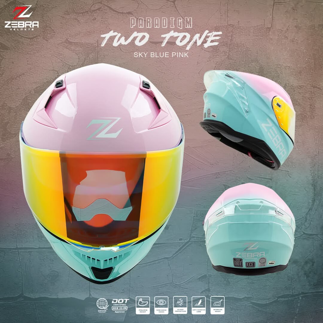 Zebra PARADIGM Two Tone Dual Visor Helmet Full Face For Motorcycle With ...