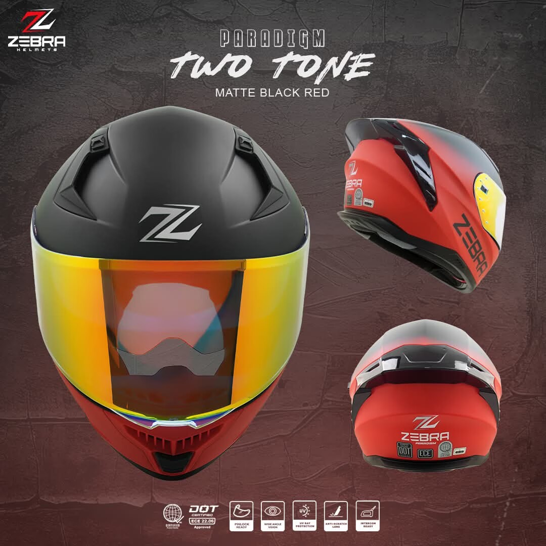 Zebra PARADIGM Two Tone Dual Visor Helmet Full Face For Motorcycle With ...