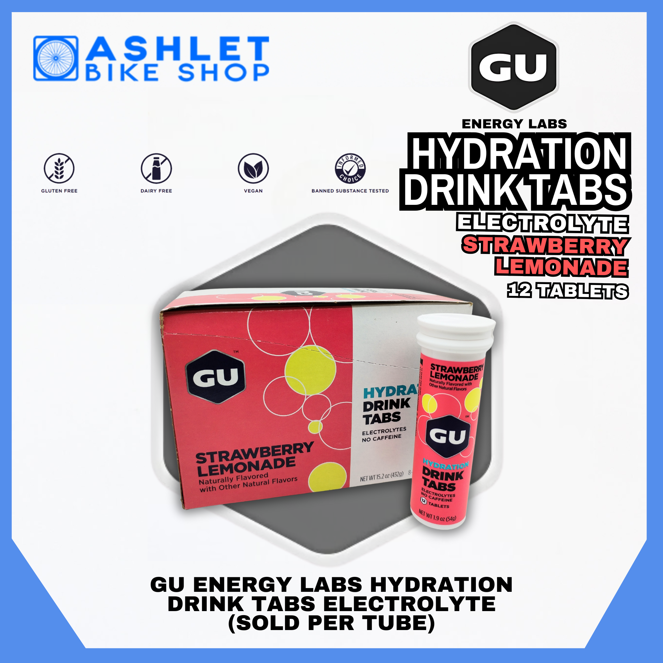 GU HYDRATION DRINK TABS Electrolytes 12 Tablets 54g Caffeine-Free (Sold ...