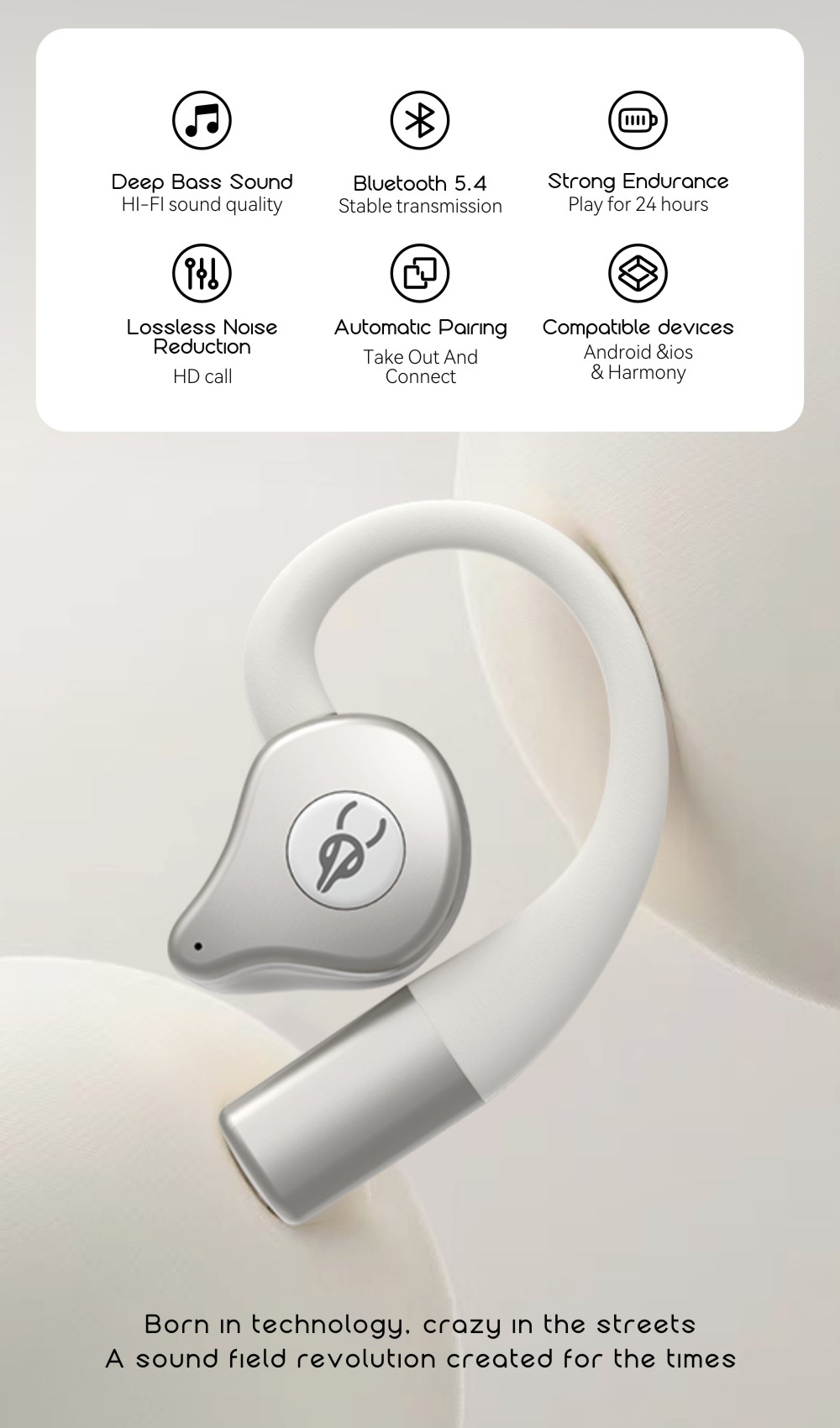 Sabbat Q12 Open Wearable Stereo Wireless Earbuds HD Calls Noise Reduction Bluetooth 5.4 | Shopee ...