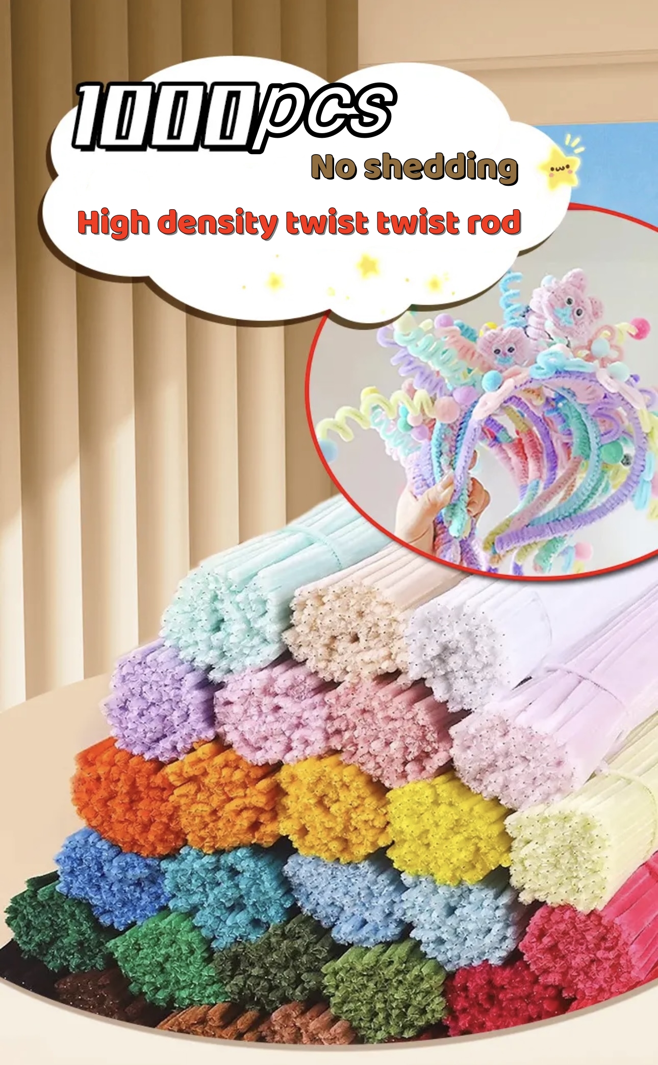 100PCS Colored Chenille Wires Fluffy Sticks DIY Craft Fuzzy Stems Twist ...
