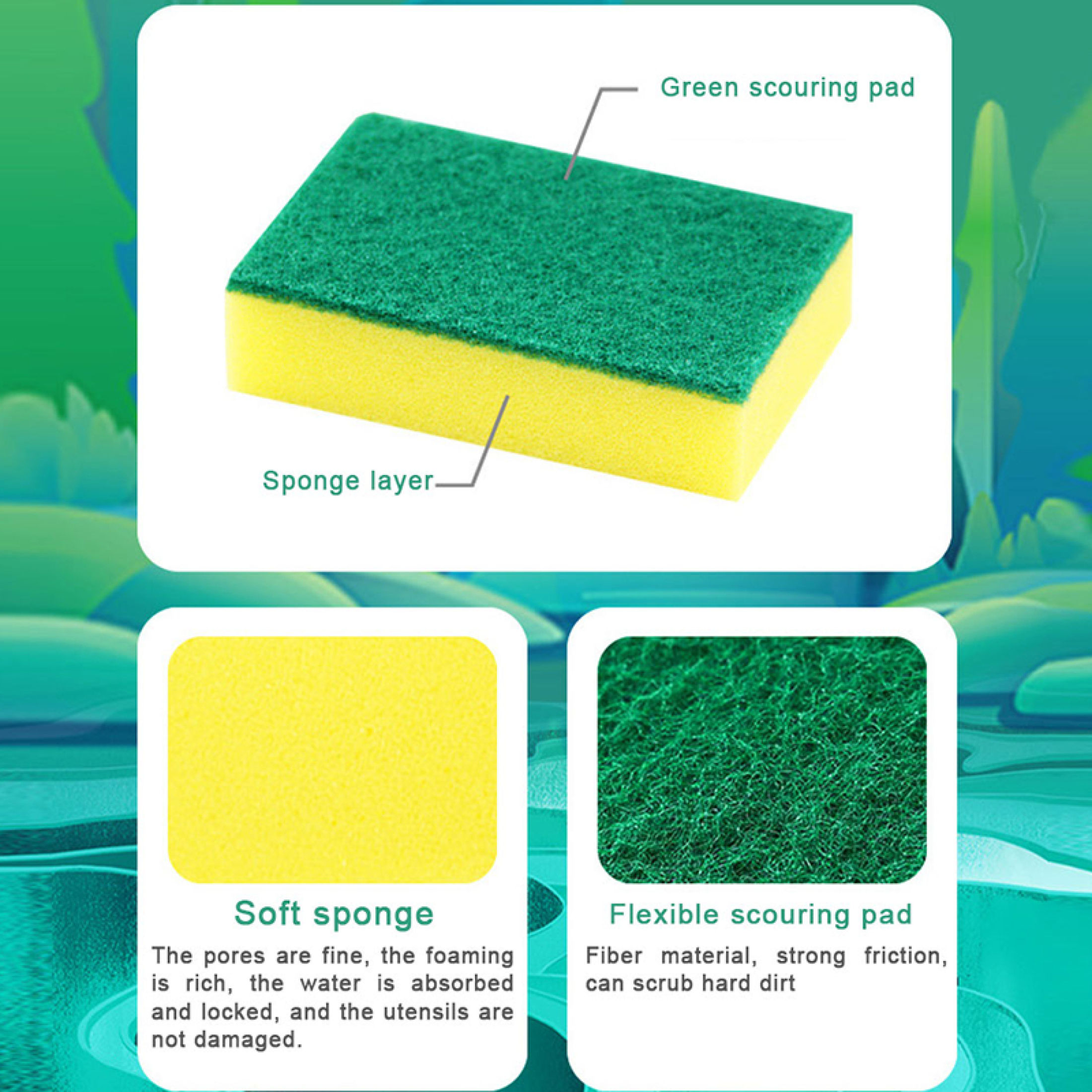 5PCS Dishwashing Sponge Multifunctional Magic Wipe Household Kitchen ...