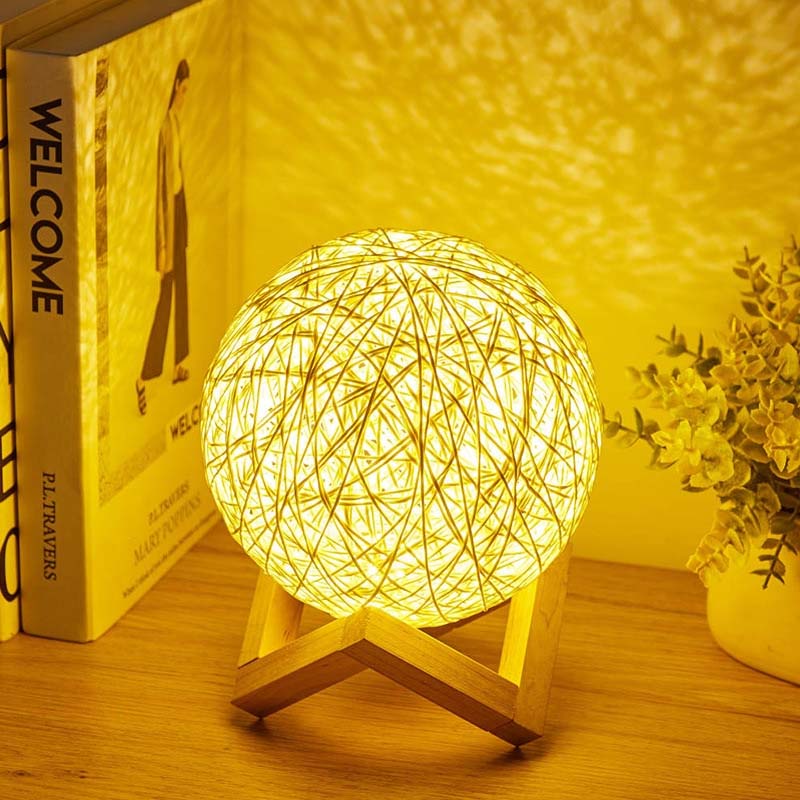 3D moon night light Rattan Light LED Bedroom Table Lamp Night Lights ...