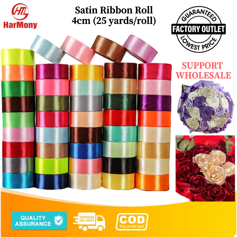 4cm (25 yards/roll) Satin Ribbon Roll Gift Packaging Ribbon Flower ...