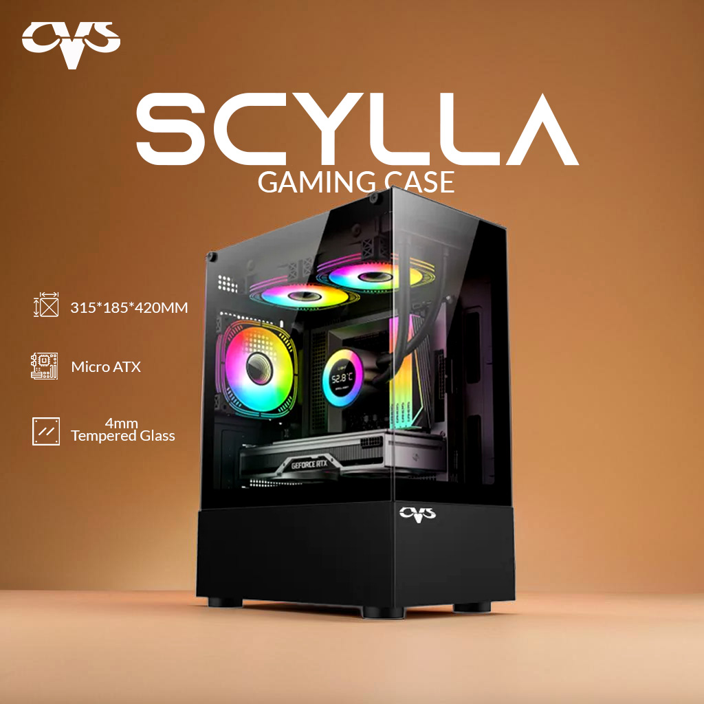 CVS SCYLLA GAMING COMPUTER CASE WITH TG-SIDE & FRONT/NO PSU & FAN ...
