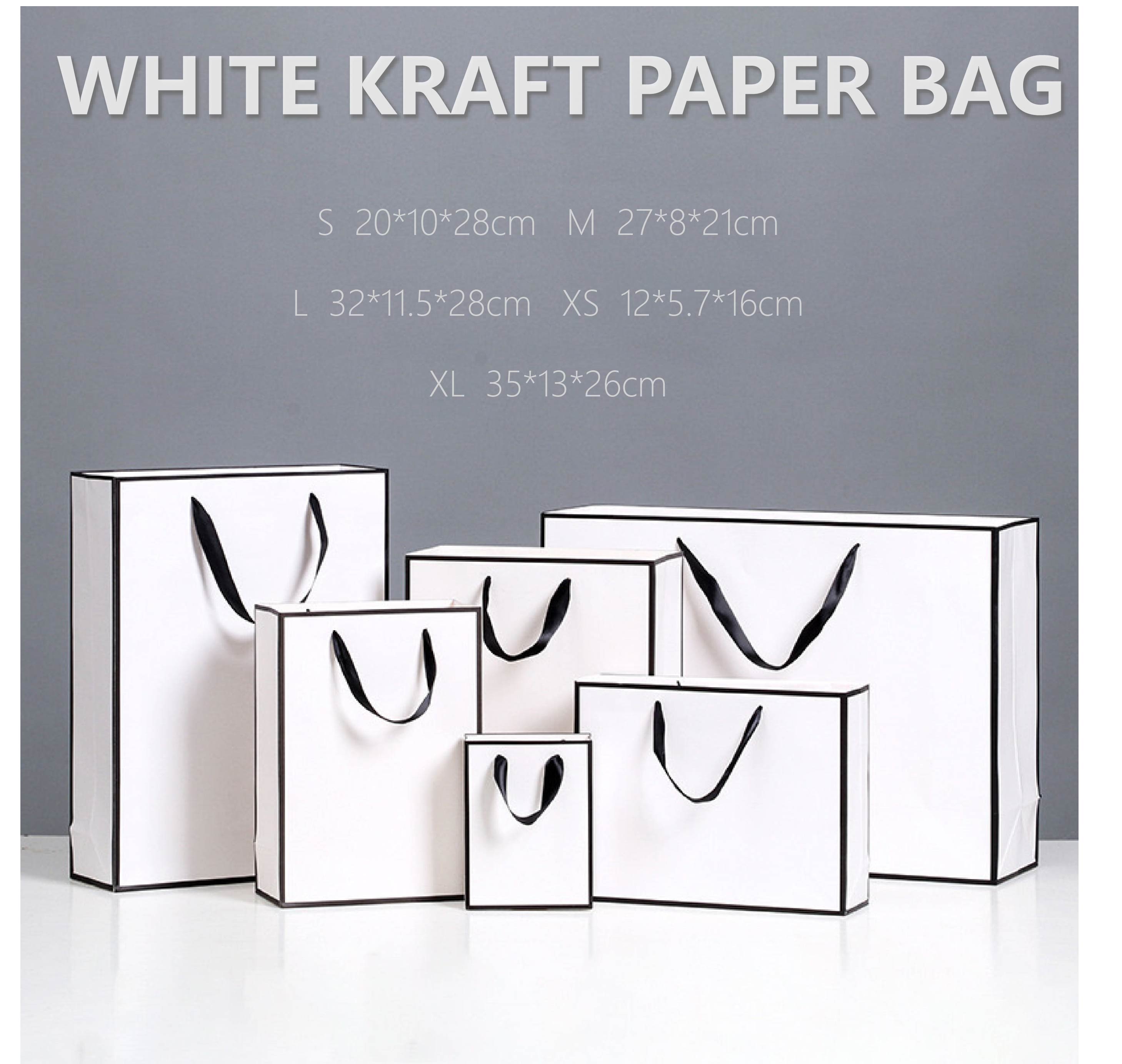 1Pc White Paper Bag W/ Black Border Gift Craft Paper Gift Plain Rope ...