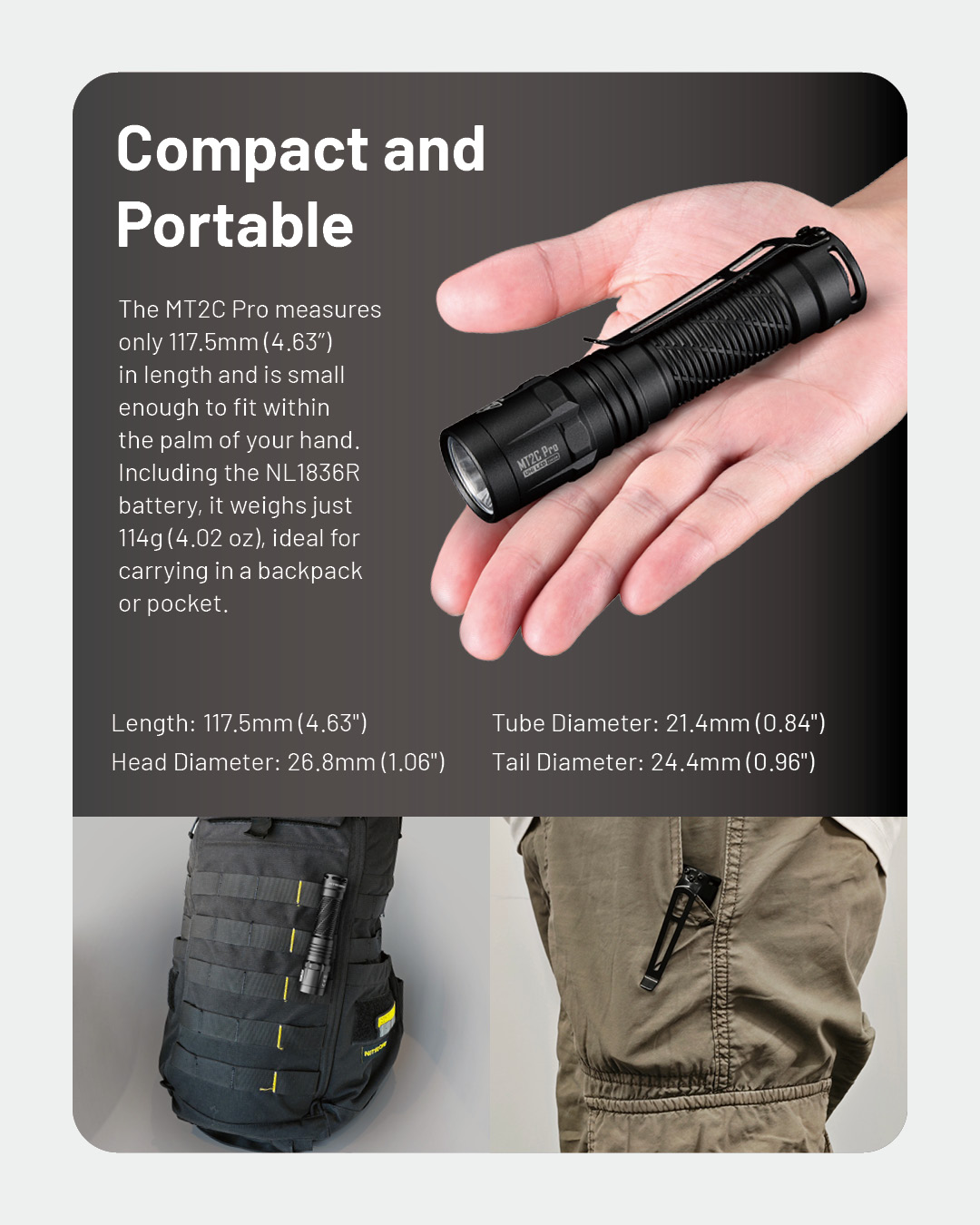 Nitecore MT2C Pro Flashlight - 1800 Lumens - UHi 20 Led - USB-C ...