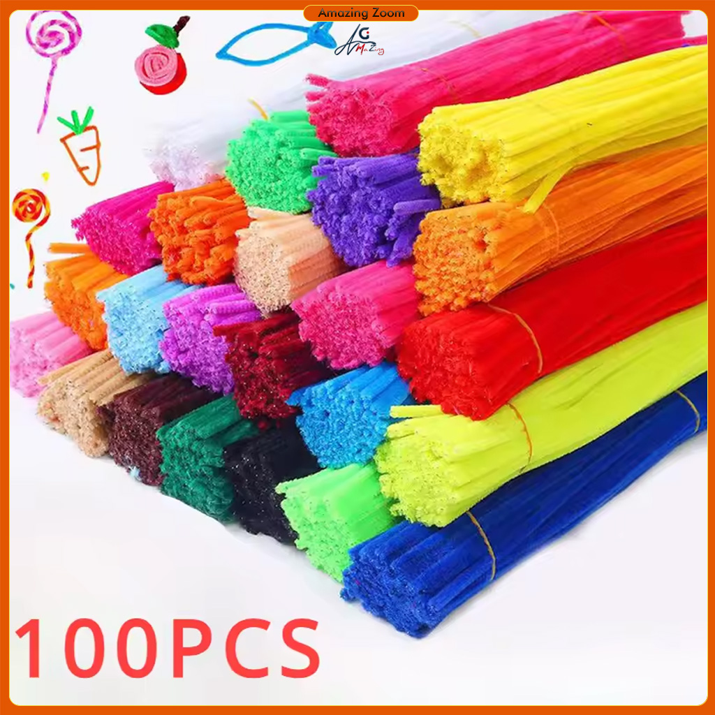 100pcs Fuzzy Wires Chenille Twisted Sticks Bar Anvil Wire Craft Pipe ...