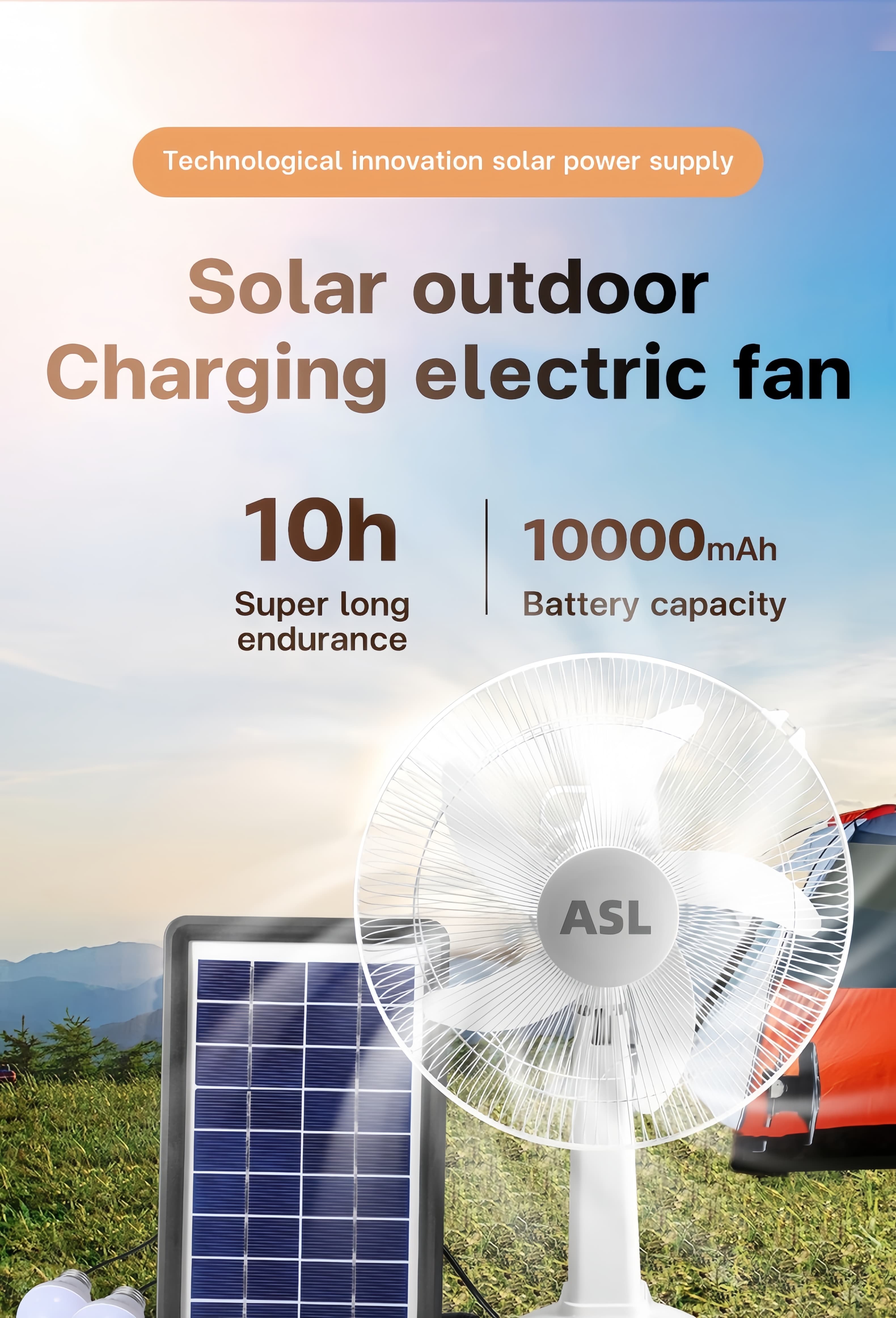 ASL Solar electric fan Rechargeable solar fan with panel solar ...
