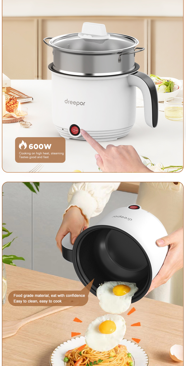 Dreepor 1.8L Mini Rice Cooker MultiFunction Electric Cooker With Steamer Non Stick Pan Hot Pot ...