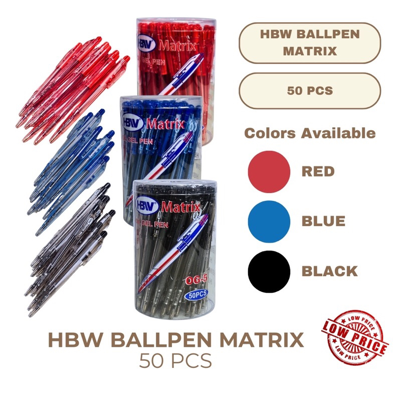 HBW BallPen Oil Gel Pen OG-5 0.7mm Blue Black Red Sold Per Piece ...