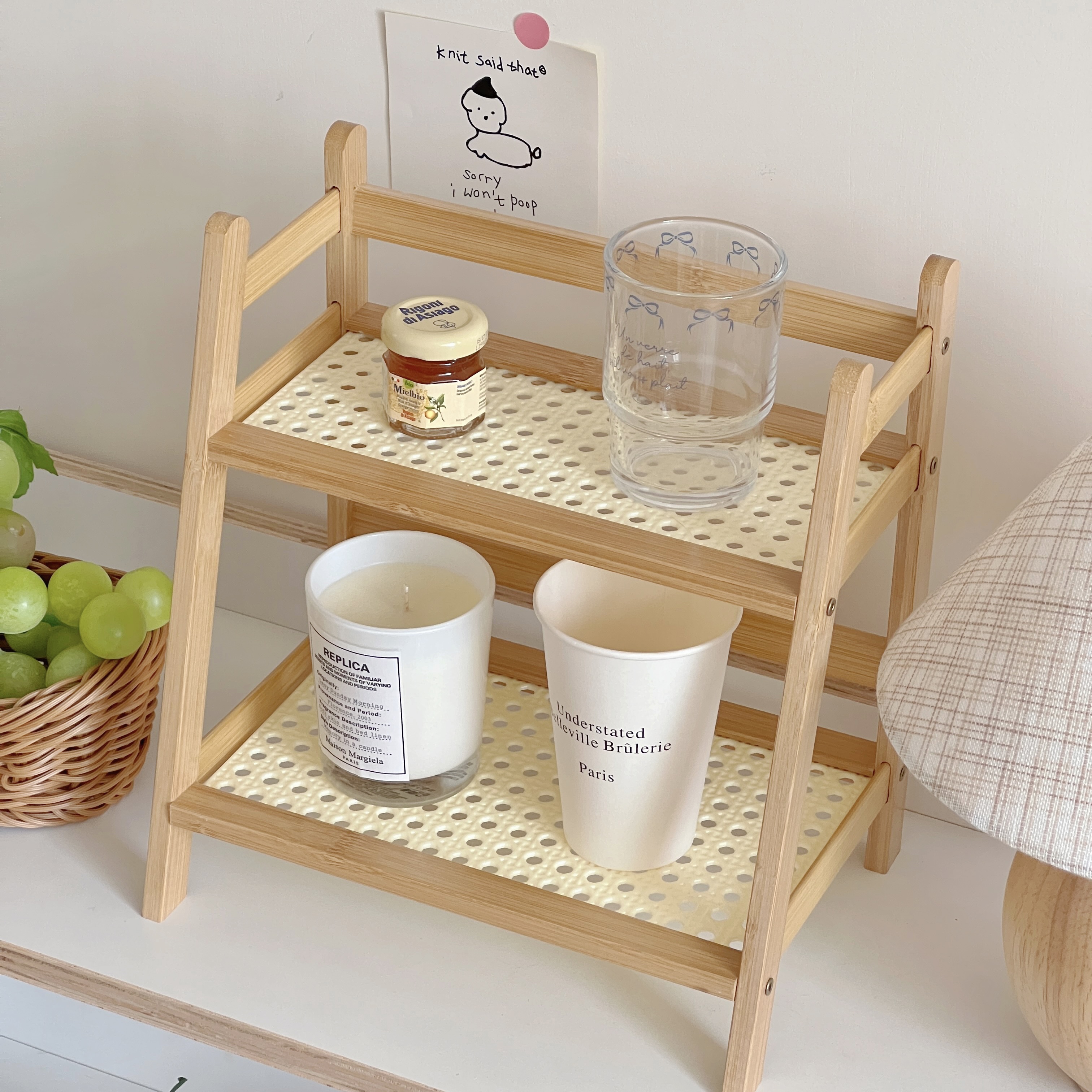 [On Hand]Table Storage Rack Wooden Double-Layer Table Shelf Bedroom ...
