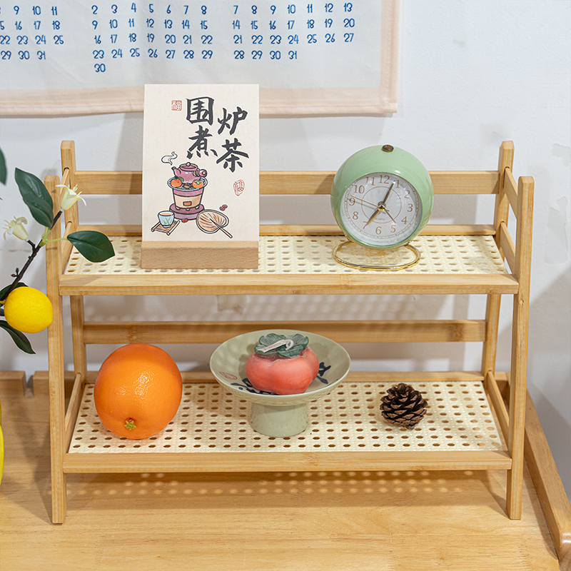 [On Hand]Table Storage Rack Wooden Double-Layer Table Shelf Bedroom ...