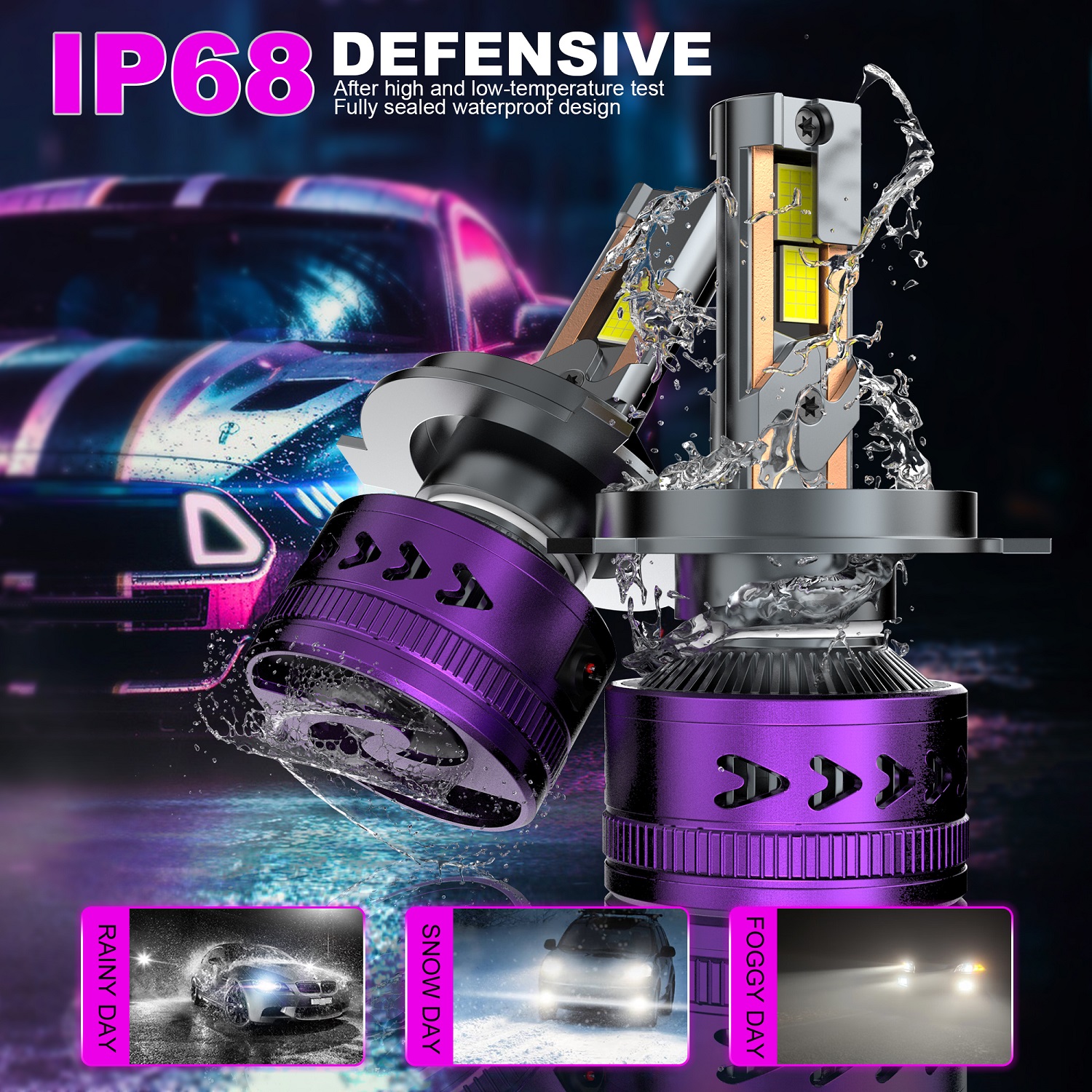 NeoGlow Apollo Max 300W 50000LM 6500K car LED headlight H4 H11 9005 with Decoder 3 Years ...