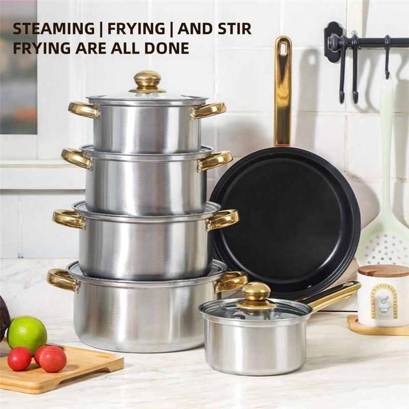 12 PCS Cookware Set Stainless Steel Kitchenware Combination Kitchen ...