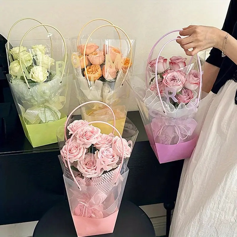 Transparent PVC Flower Bouquet Fashionable Gift Bag Premium Plastic ...