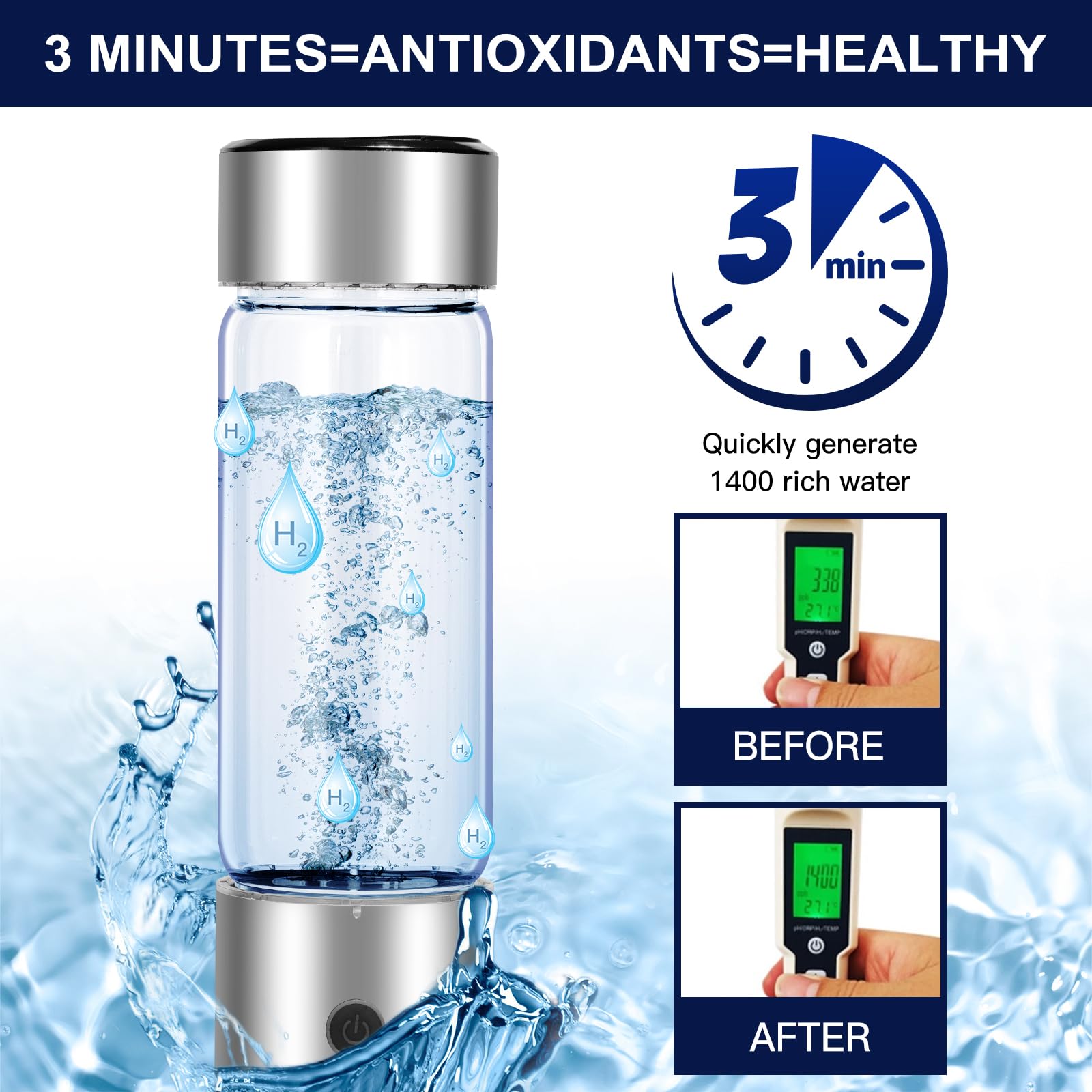 Travel-Friendly 420ml Hydrogen Water Cup – Rechargeable H2 Generator with Anion Tech | Shopee ...