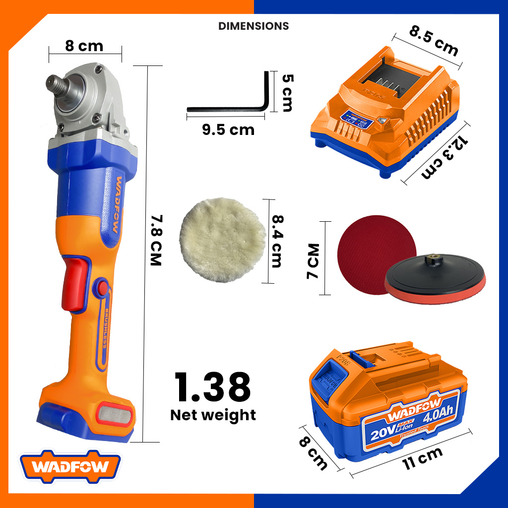 Wadfow P20 Series Li-Ion 20V Brushless Motor Cordless Polisher WHL1B181 ...