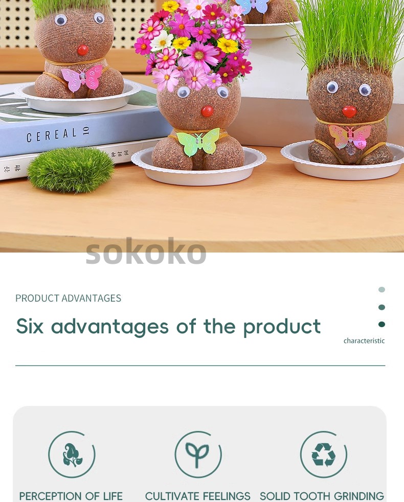 2025 Grass Head Decor Children Growing Grass Doll Toys Table Plant ...
