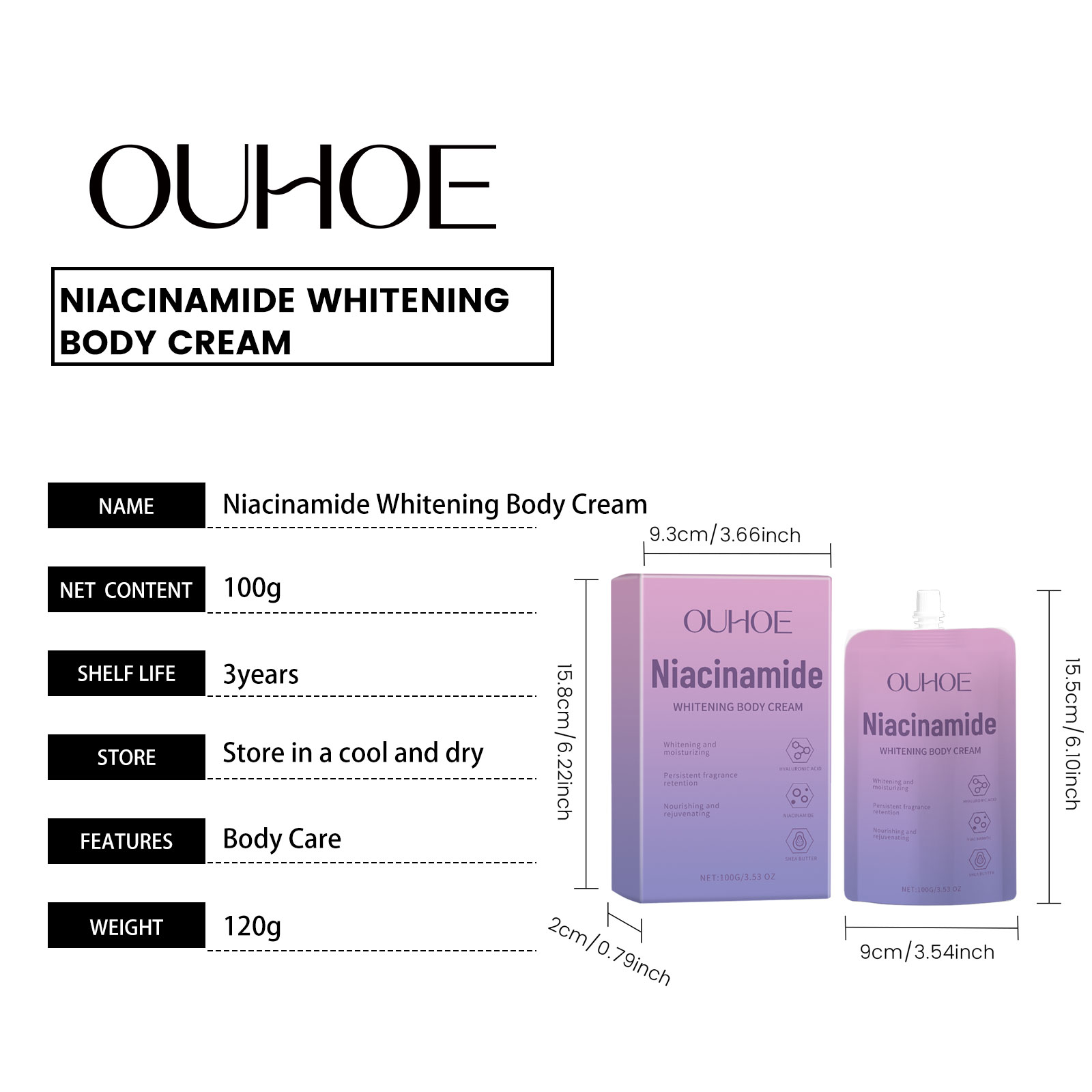OUHOE Niacinamide Whitening Body Cream 100g Remove Melanin Moisturizing ...