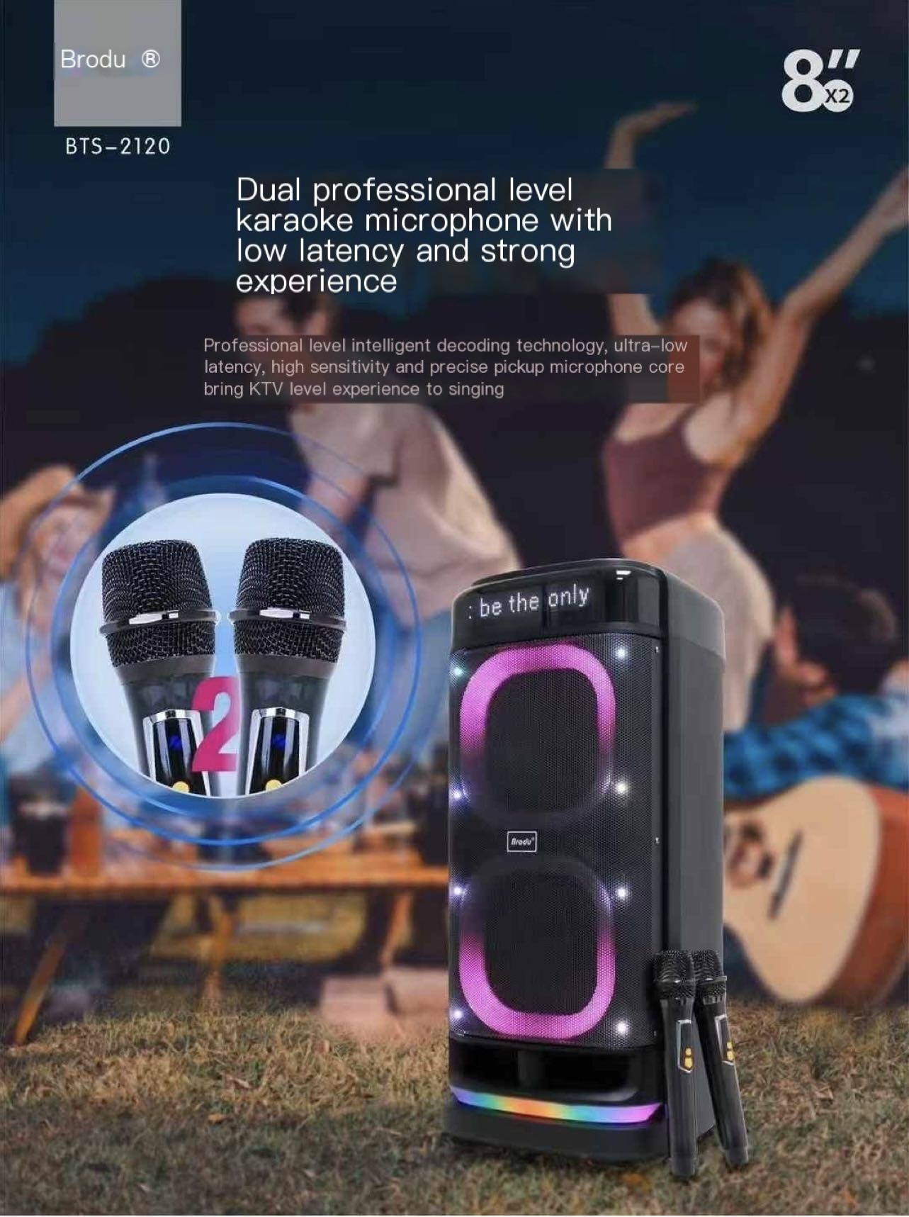 Brodu BTS-2120 Double bass Bluetooth karaoke speaker with Lyrics prompt screen Free 2 Wireless ...