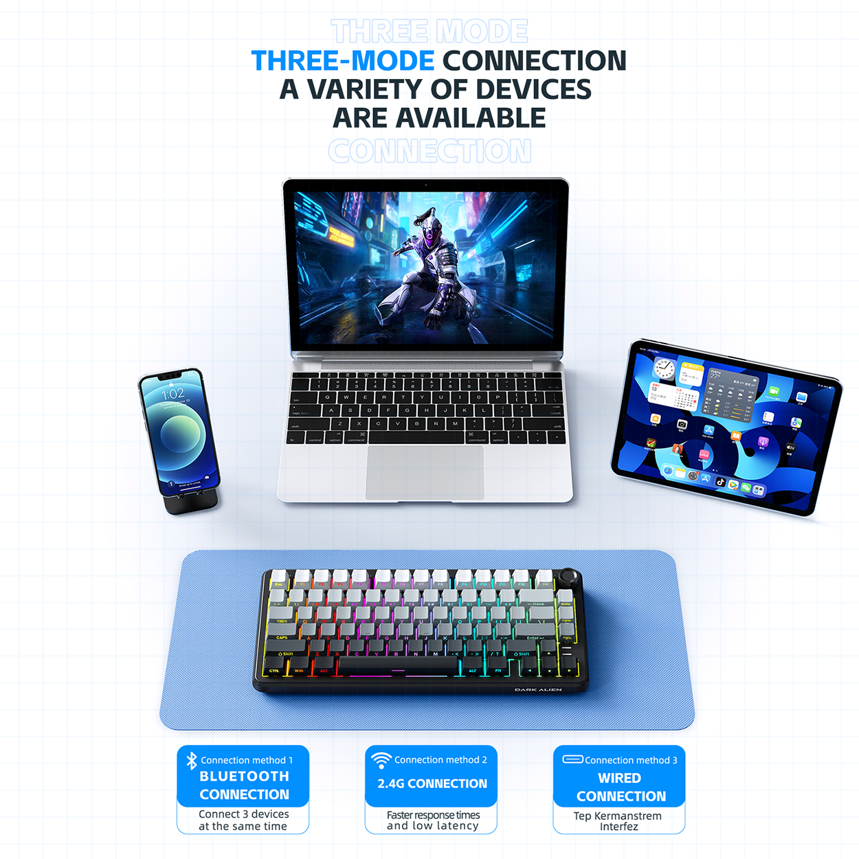 Dark Alien K820 81 KEY Tri Mode Gasket Wireless Wired Hot Swappable ...