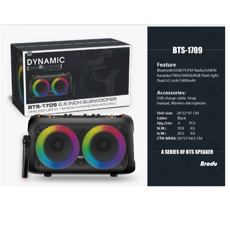 BTS-1709 brudo subwoofer Bluetooth 5.3 Karaoke Speaker with free ...