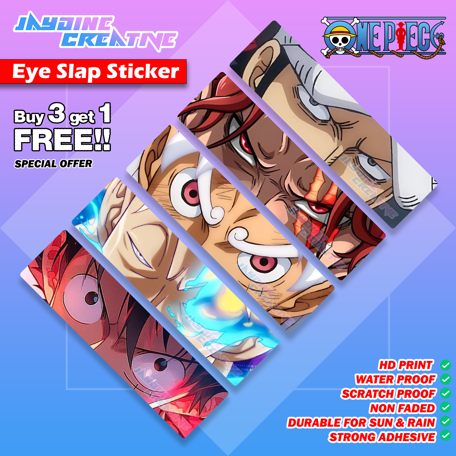 BUY 3 GET 1 - One Piece - Eye Slap Sticker Indoor Outdoor Vinyl Sticker ...
