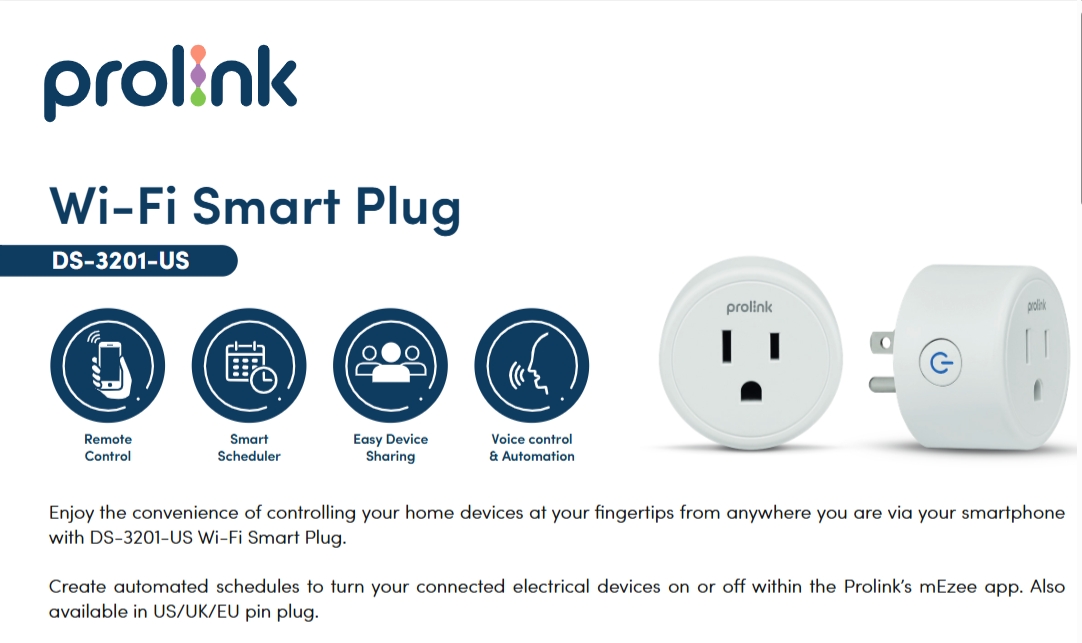 Prolink DS-3201-US WiFi Smart Socket and Smart Plug with Timer and ...