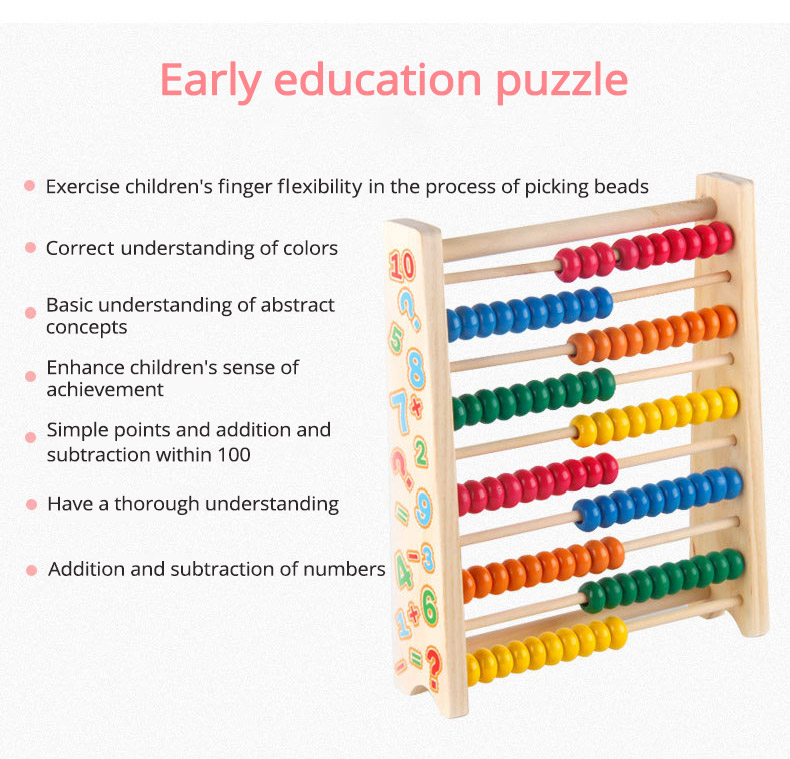 10-Row Wooden Beads Abacus Count Frame Teaching Aid Math Educational ...