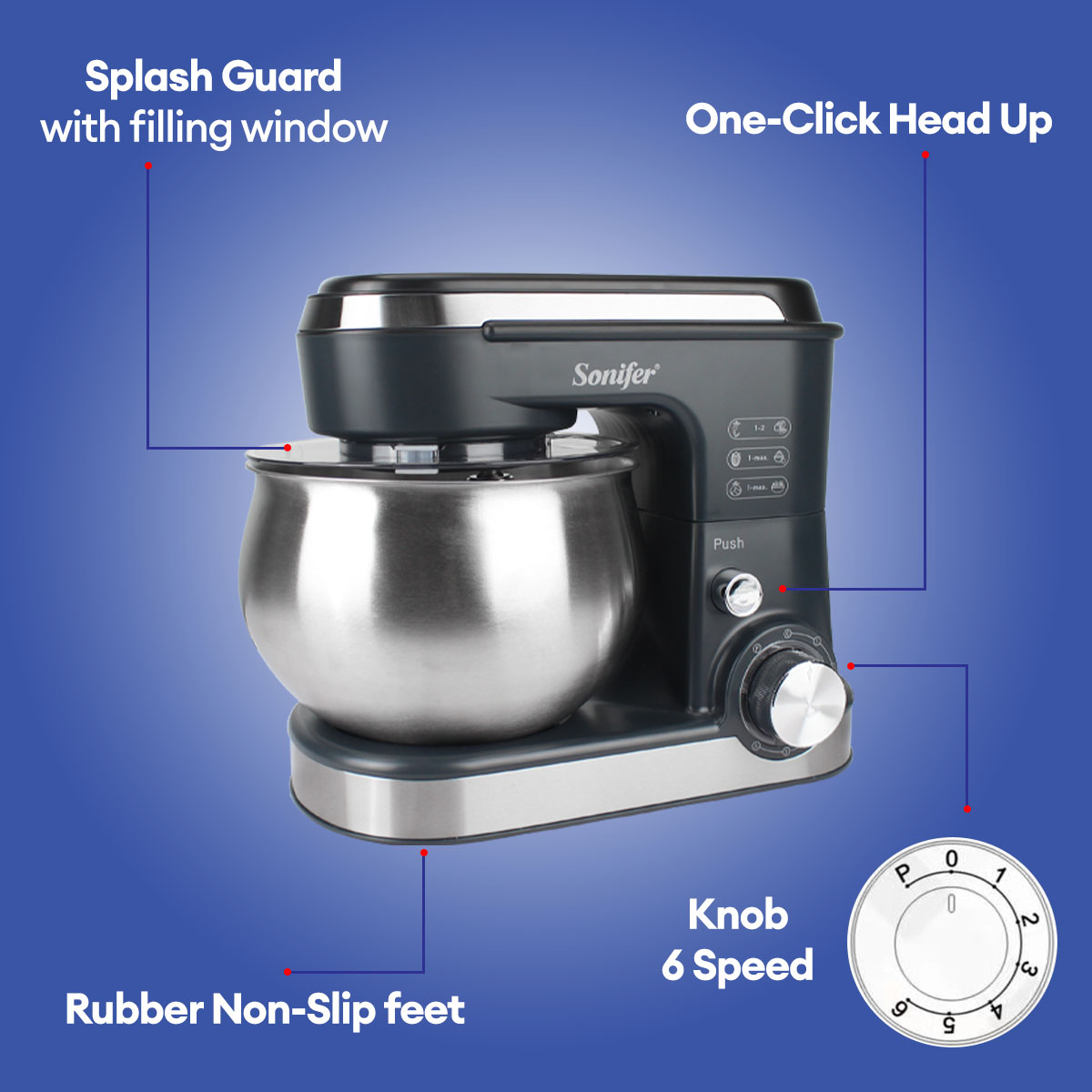 Sonifer Stand Mixer Multi-function Mixer 1200W 5L Food Mixer 304 ...