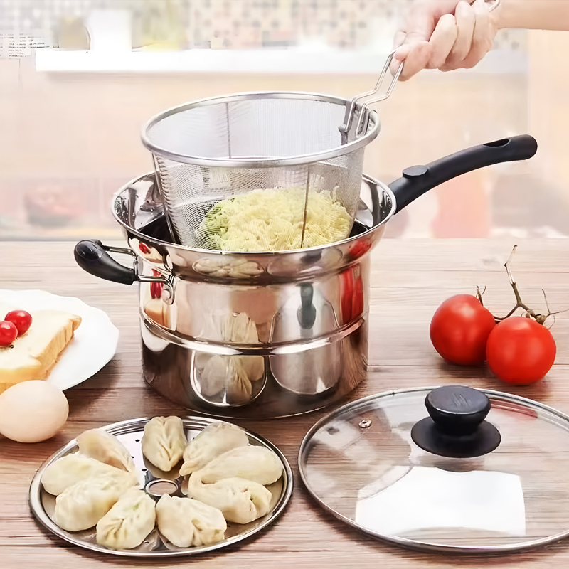 Natures Glow 3 in 1 Multifunctional Stainless Steel Steamer Frying Pan ...