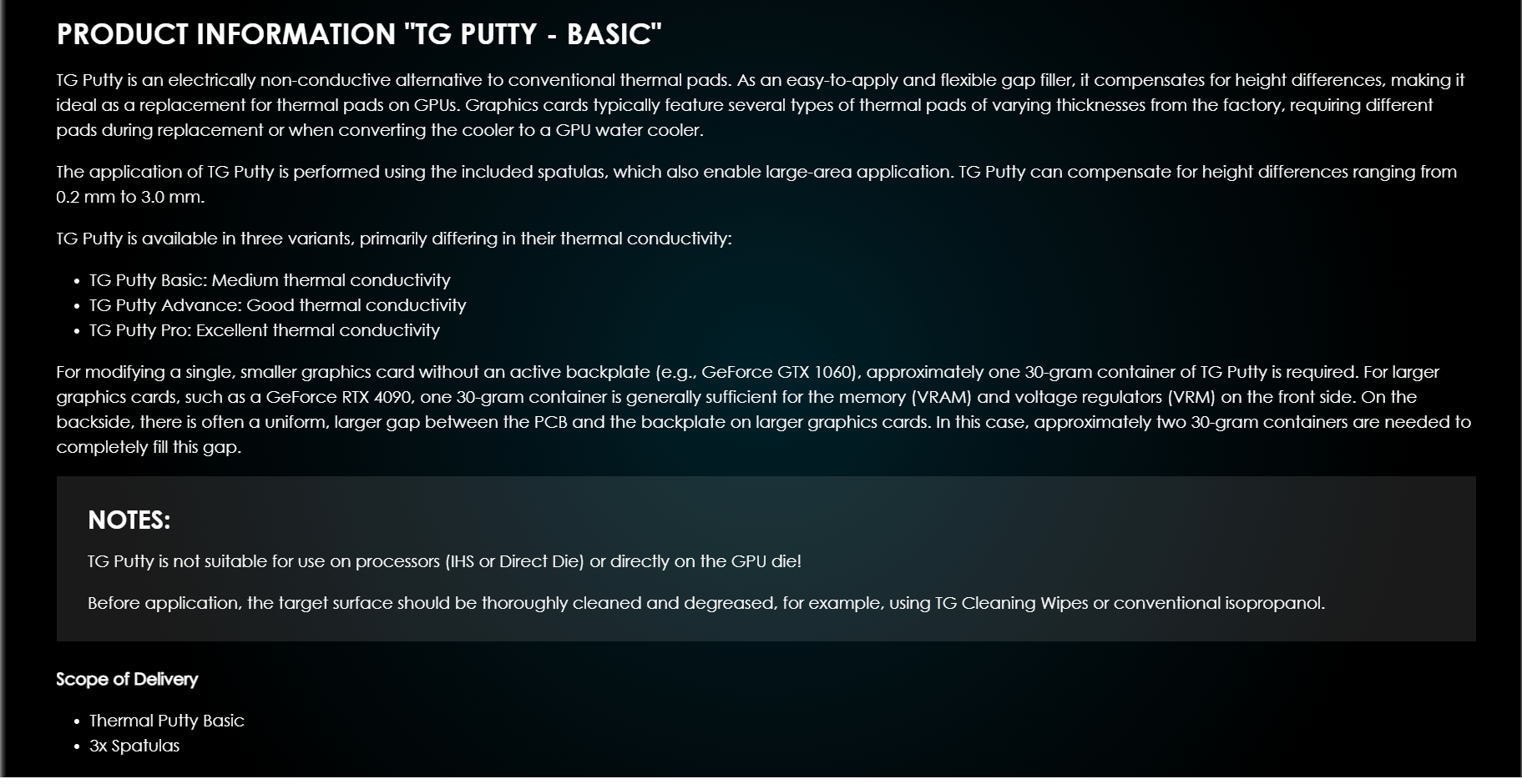 Thermal Grizzly TG Putty Basic Advanced Pro High-Performance Thermal Putty for Graphics Cards ...