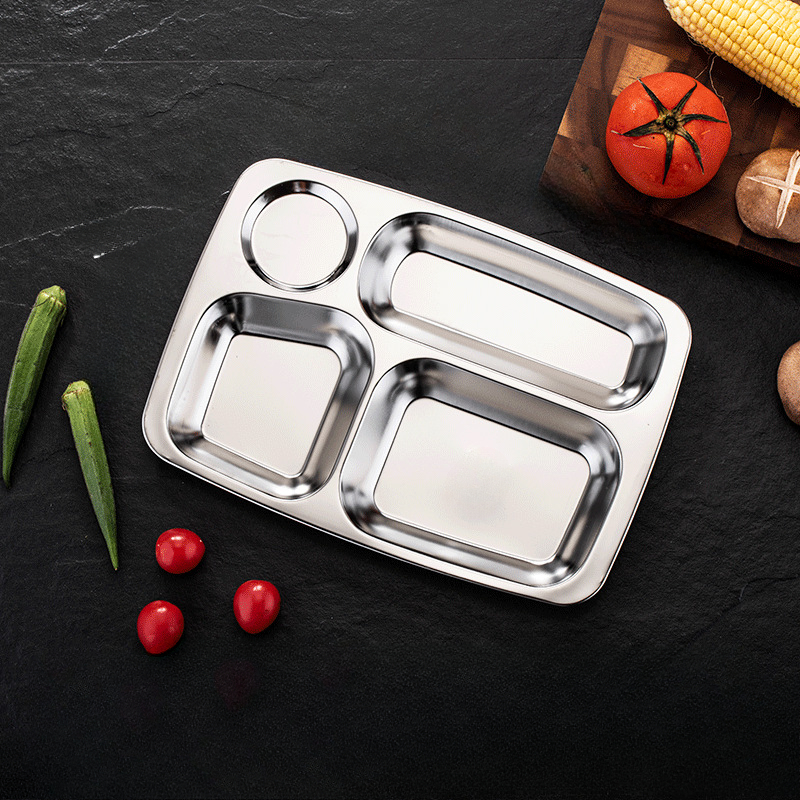 Stainless Plates Divided Dinner Tray Plate with Partition Lunch ...
