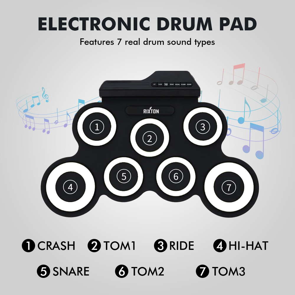 RIXTON Portable Electric Drum Pad Digital Drum Silicone With Speaker ...