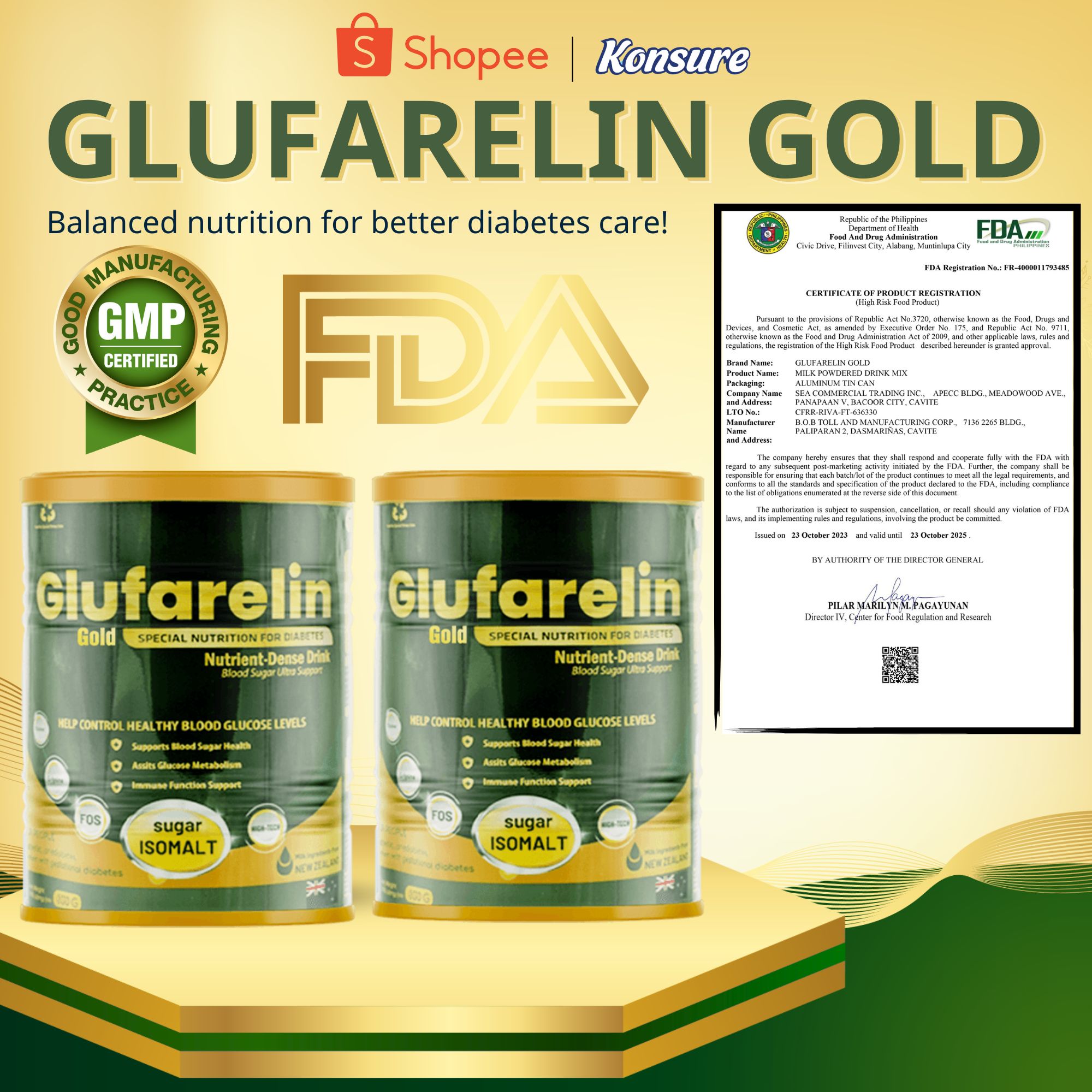 Glufarelin Gold Original Sugar Free Milk for Diabetics Supports Blood ...