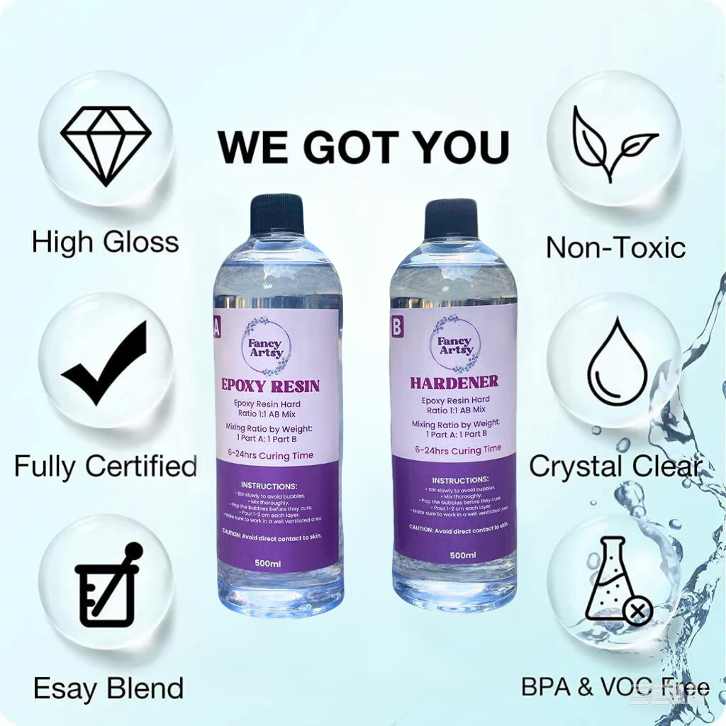 (500/1L) 1:1 Ratio Epoxy Resin Crystal Clear Kit for Art Jewelry Crafts ...