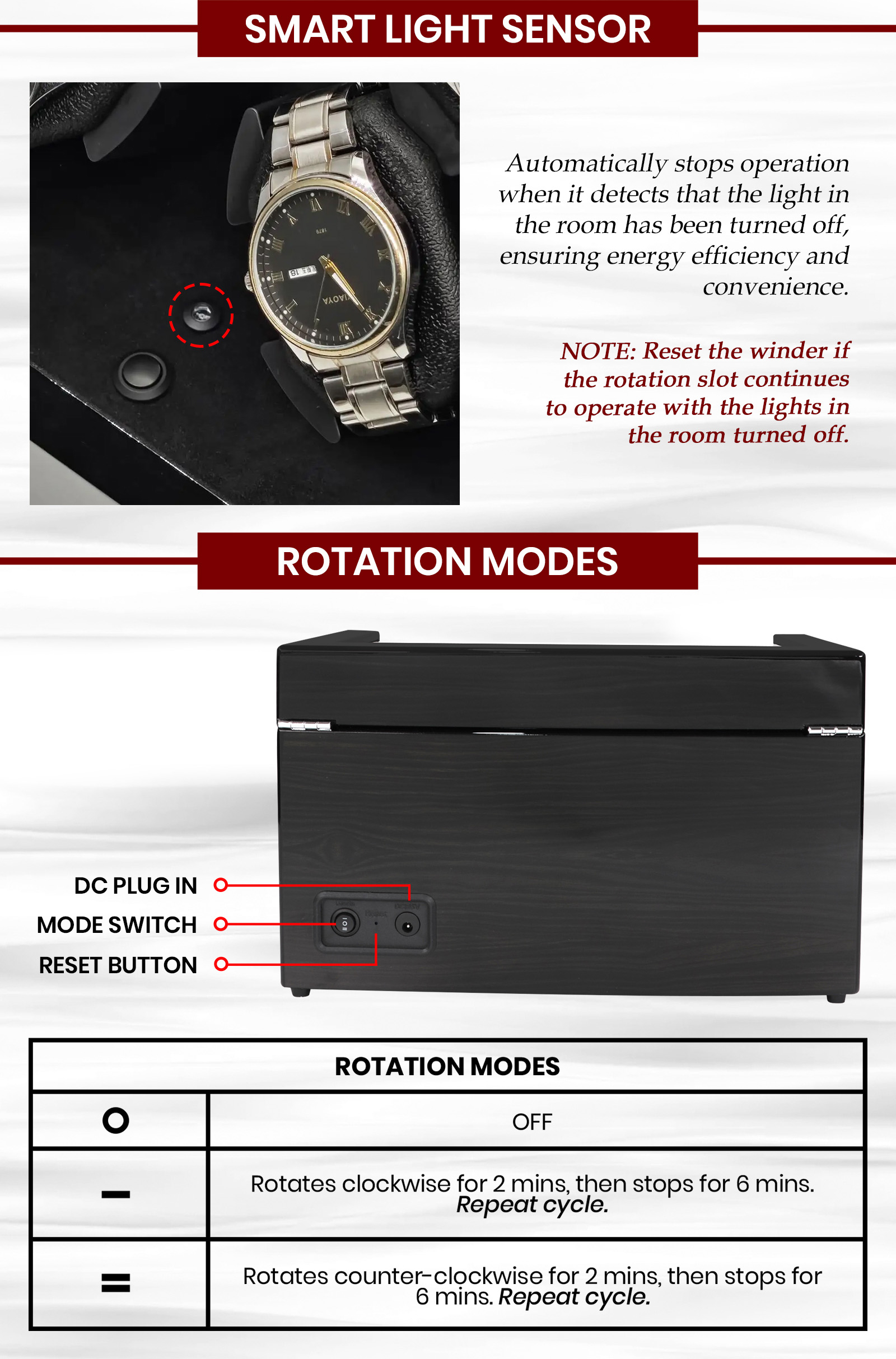 6 Slots Automatic Watch Winder Display with Intelligent Light Sensor ...