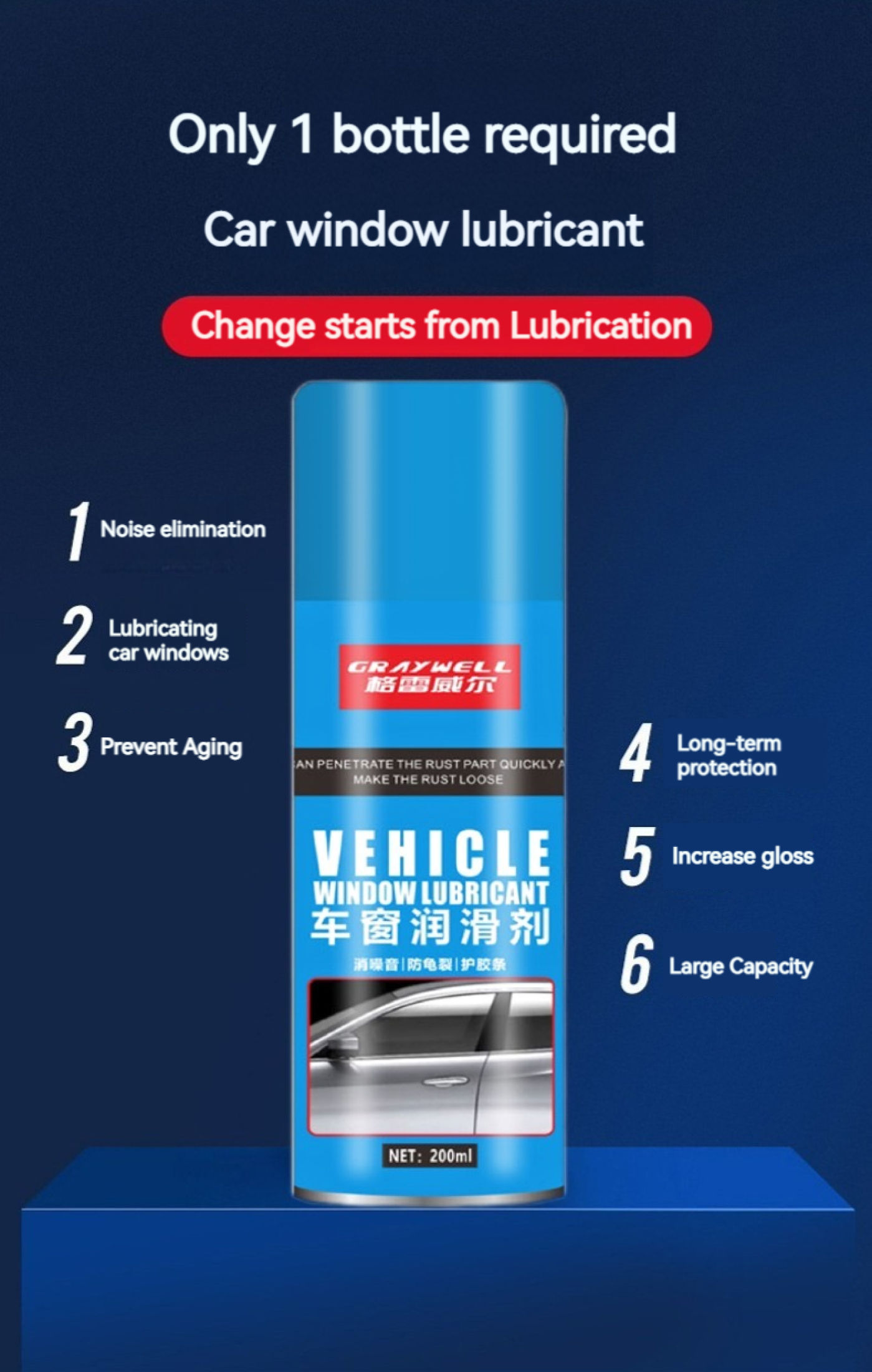 Car window lubricant 200ML eliminates door noise glass lift sunroof ...