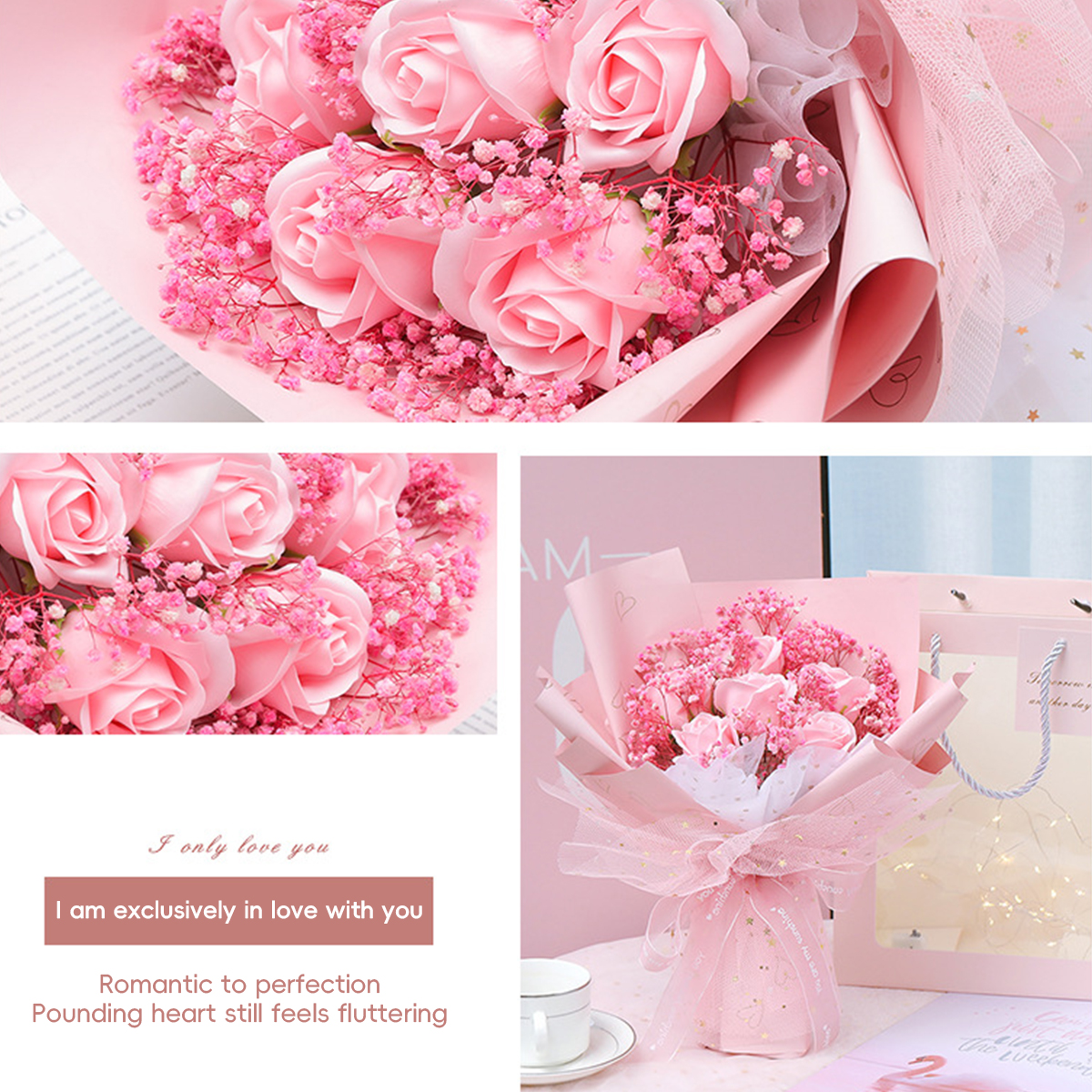 Baby's breath soap flower rose bouquet souvenir birthday Valentine's ...