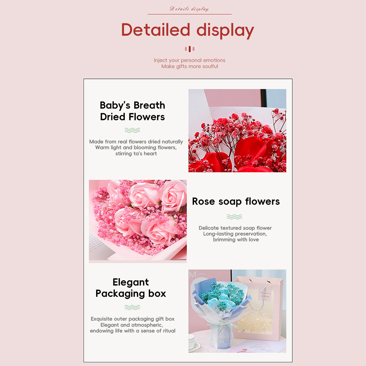 Baby's breath soap flower rose bouquet souvenir birthday Valentine's ...