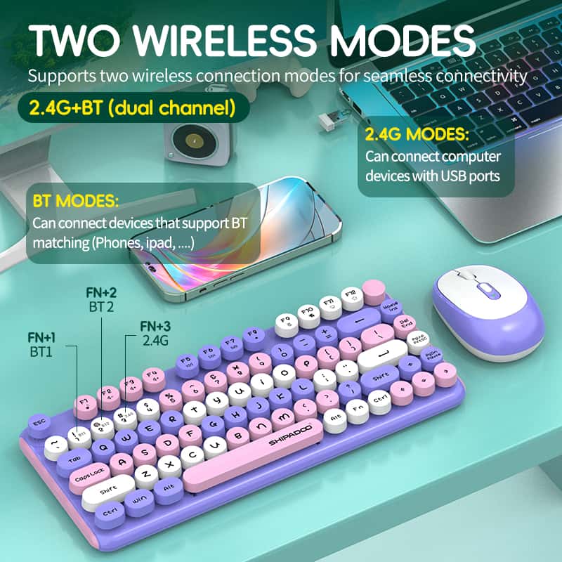 W688 Office Wireless Small Keyboard And Mouse Set Punk Keycaps ...