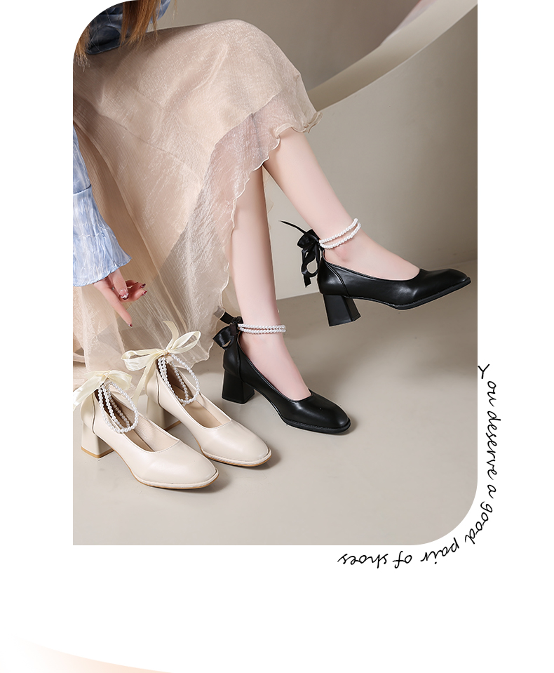 Venalisa 2 Inch Women's High Heels Square Toe Chunky Heels Pearl Straps ...
