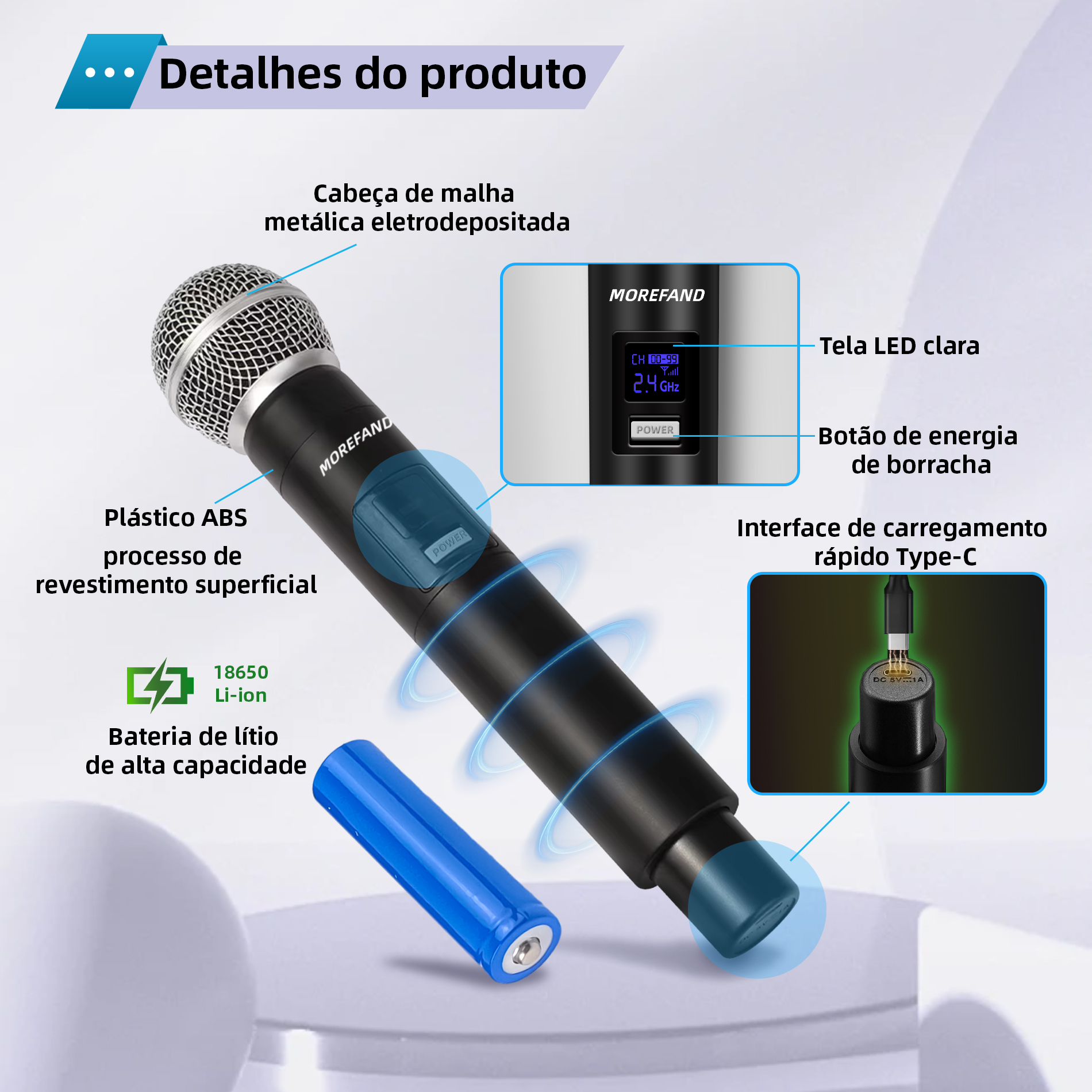 Rechargeable Wireless Microphone Original Dual Handheld Microphone with ...
